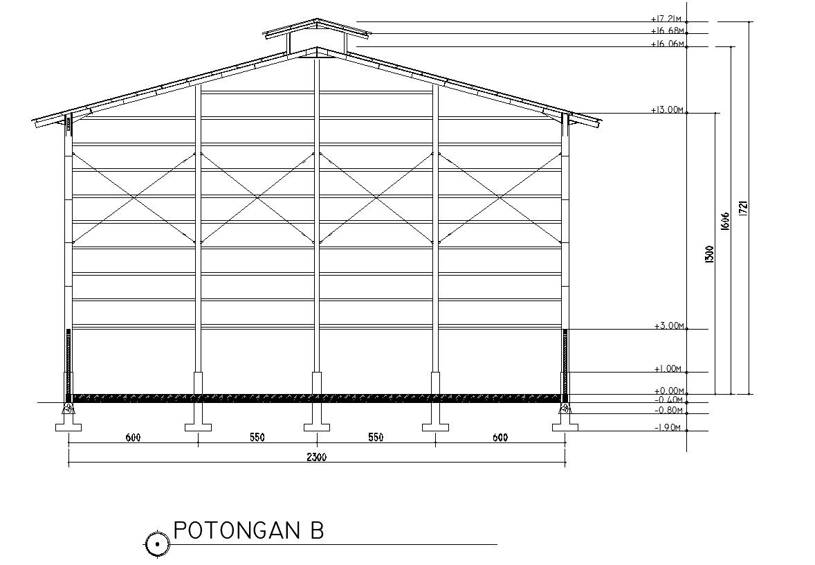 Cross Section B Of Factory With Dimensions And Details In Autocad 2d Drawing Cad File Dwg File