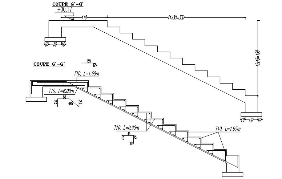 Cross Section G Of The Staircase With Reinforcement And Formwork Details In Autocad 2d Drawing