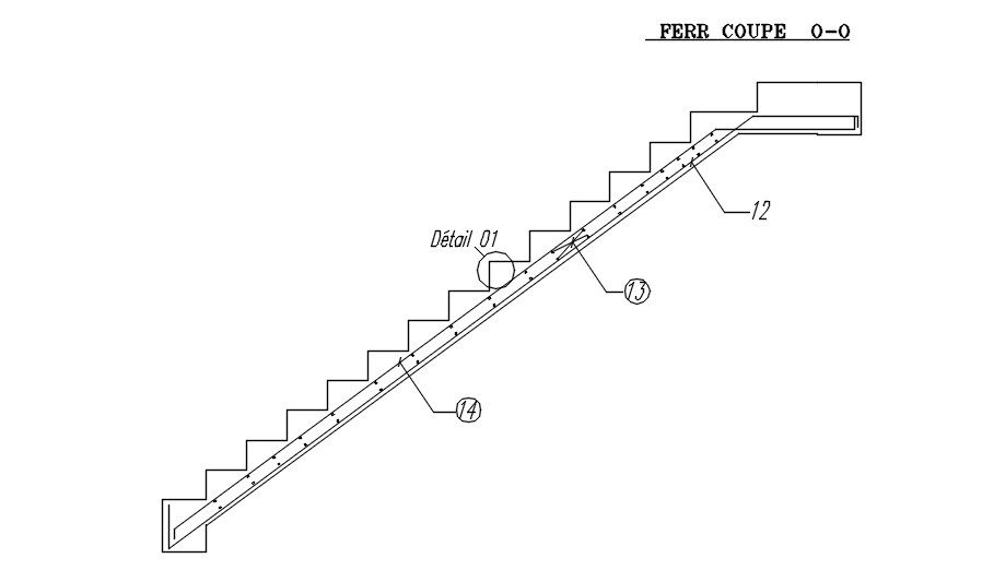 Cross Section O O Of The Staircase With Reinforcement Details In Autocad 2d Drawing Cad File