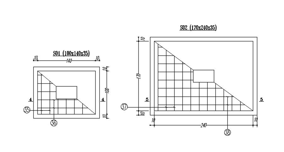Cross section of footing details in AutoCAD drawing, CAD file, dwg file