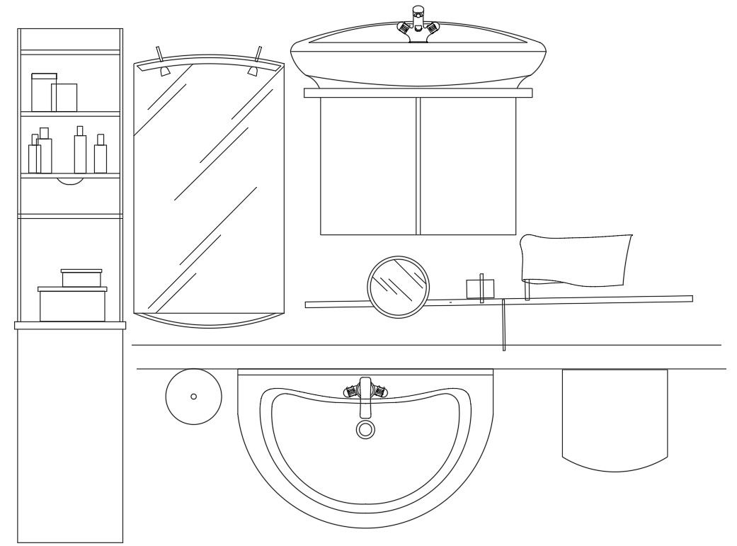 2D DWG Design of Cub Board with Wash Basin for Interiors