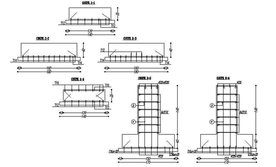 Design Of Different Sections Of Footing With Reinforcement Details In Autocad 2d Drawing Cad