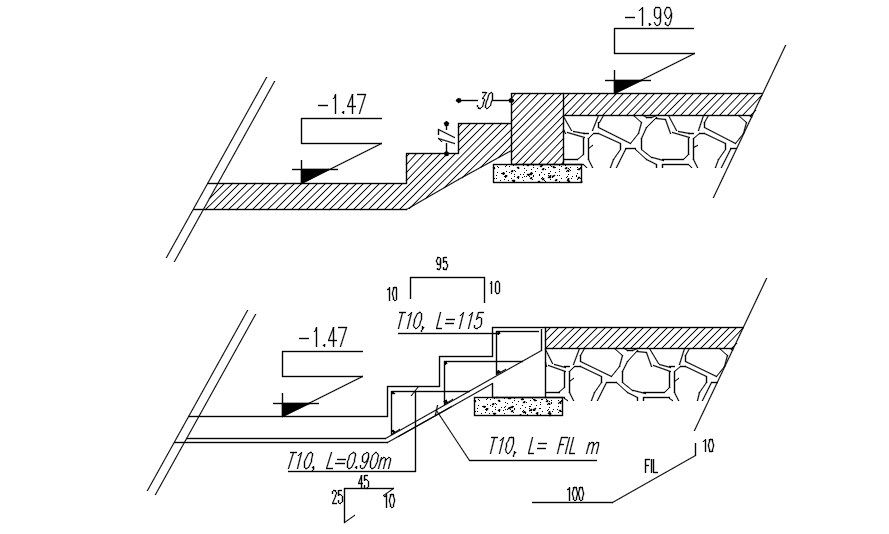 Design Of Staircase With Formwork And Reinforcement Details In Autocad 2d Drawing Dwg File