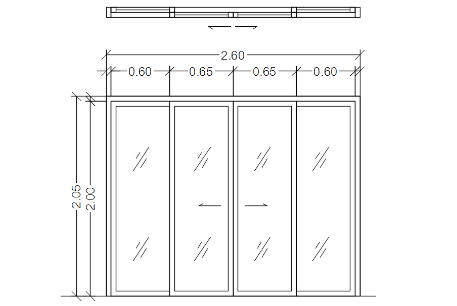 Detail drawing of glass panel door in AutoCAD 2D, dwg file, CAD file
