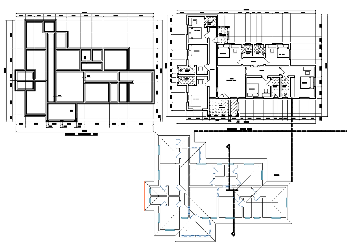 Detailed guest house plan dwg detail.,