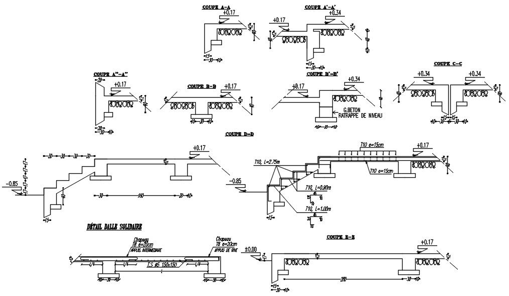 Detailed Drawing Of Staircase Structure With Reinforcement Details In Autocad 2d Design Cad