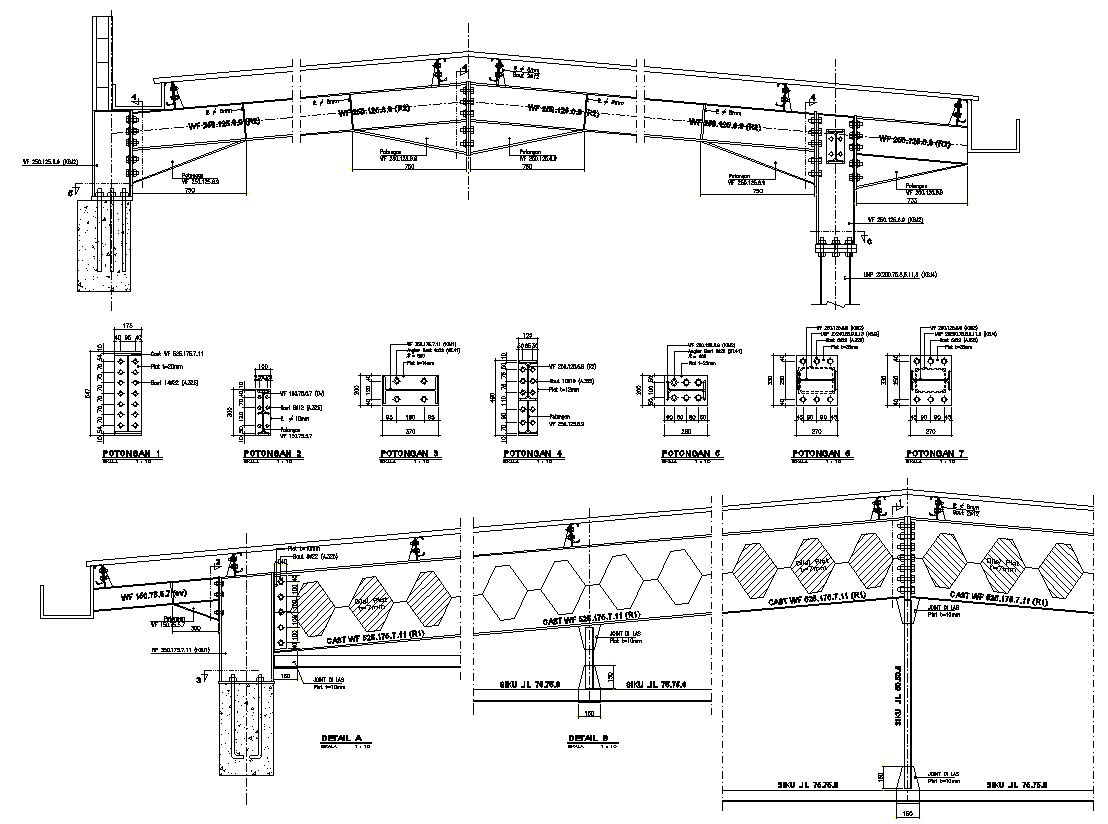 Detailed drawing of steel roof plan and their sections in AutoCAD, CAD ...