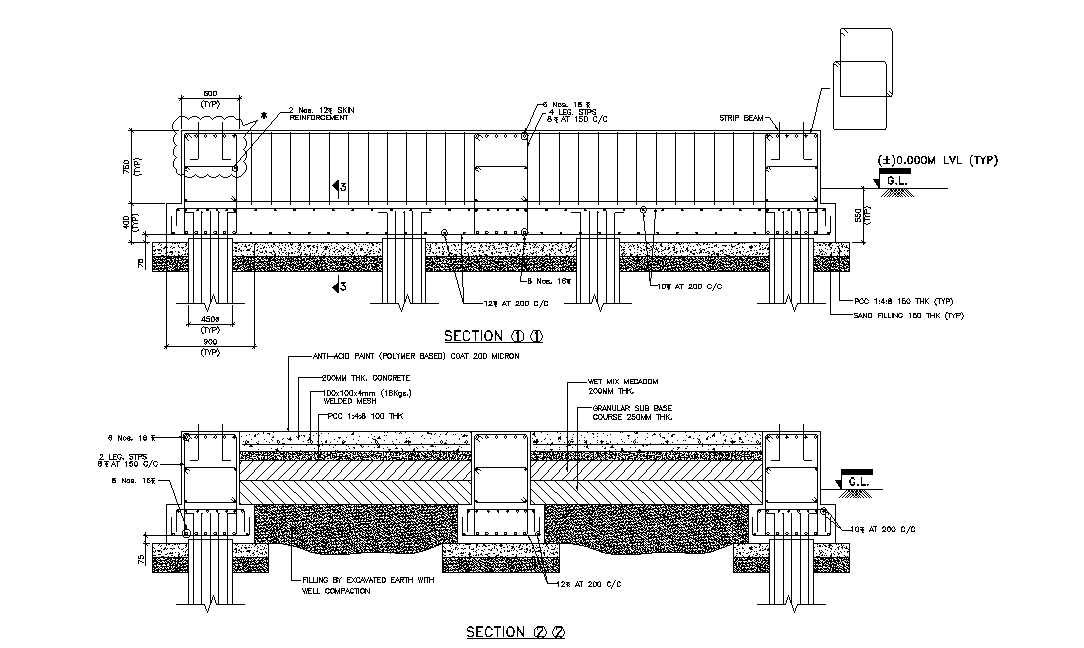 Detailed foundation sections are given in this 2D Autocad DWG drawing ...