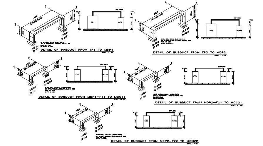 Busduct Routing Details from MDB to MCC AutoCAD.