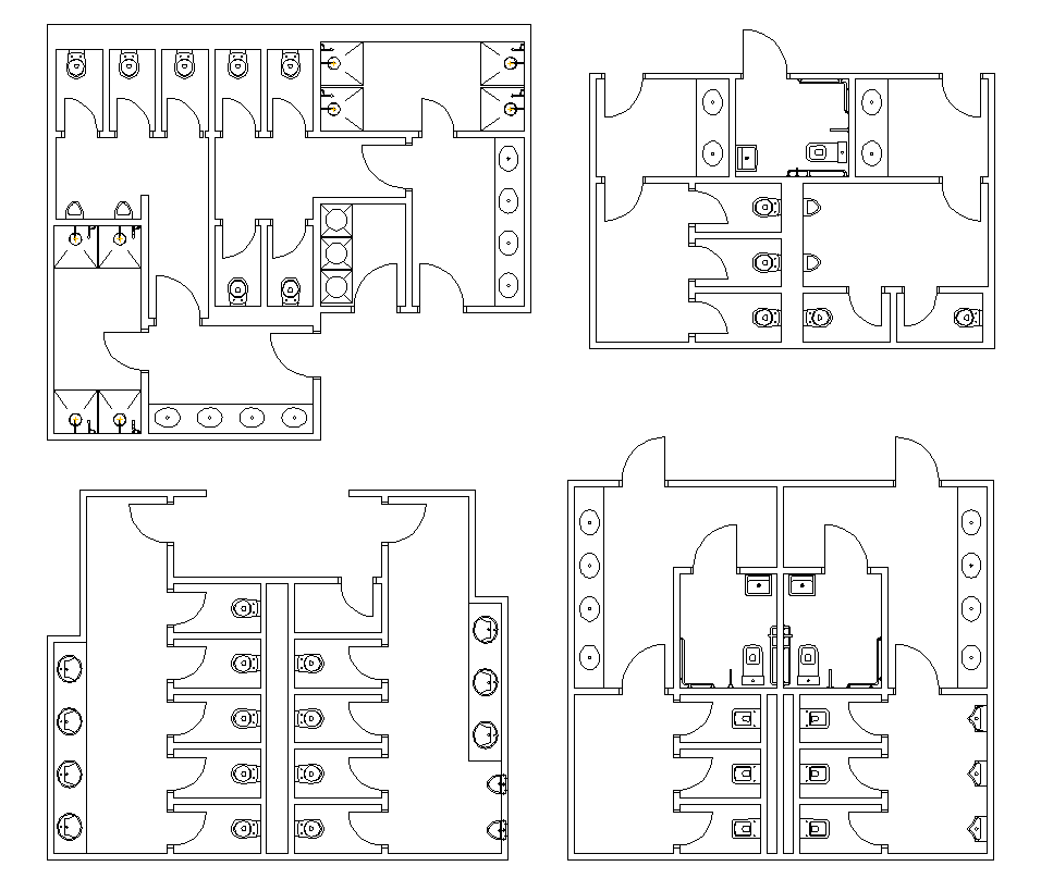 Different sanitary public toilet structure 2d view layout file