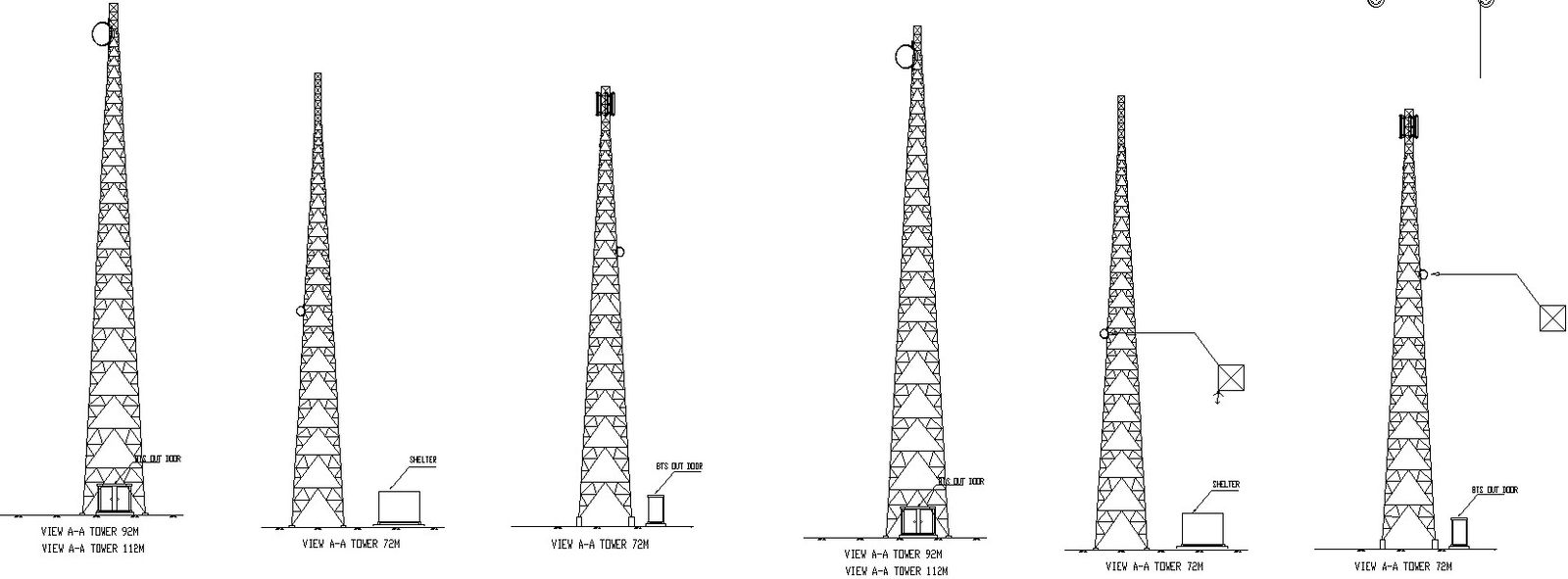 Different height towers in detail AutoCAD drawing, dwg file, CAD file