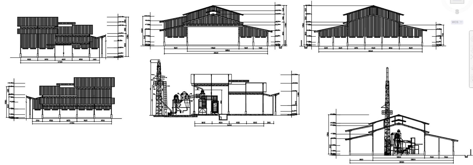 Different Side Elevations And Sections Design Of The Incinerator Factory In Autocad 2d Drawing