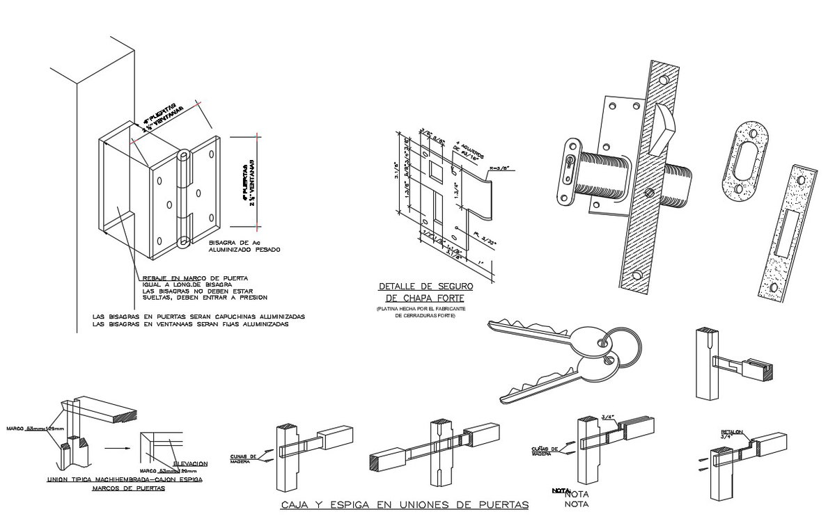 Drawing of different type of joints and bolts in autocad