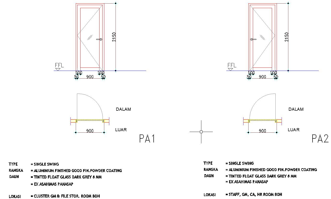Elevation And Section Design Of A Single Swing Door Is Given In The Autocad 2d Drawing Cad File