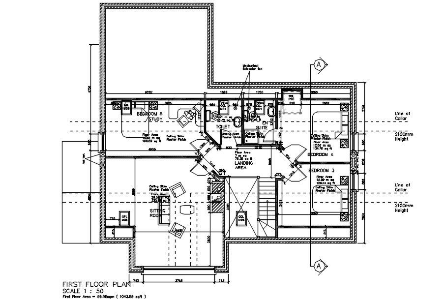 First Floor Plan Of Two Storey House In Autocad 2d Drawing Dwg File