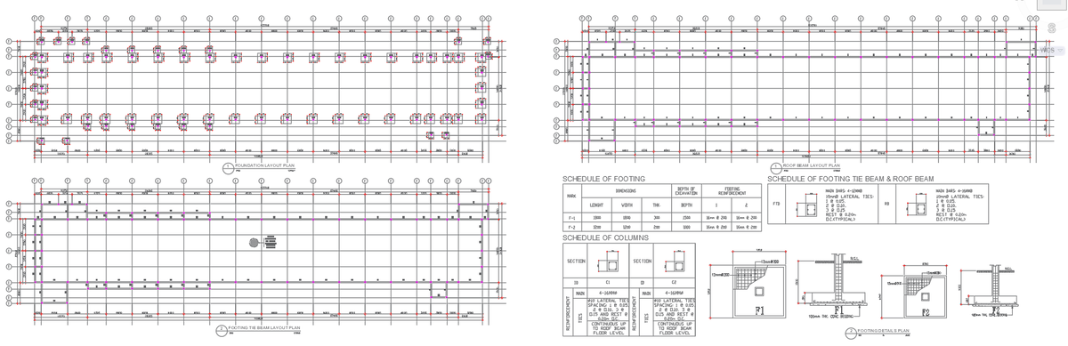 Footing Tie Beam and Foundation Plan CAD Drawing in DWG File