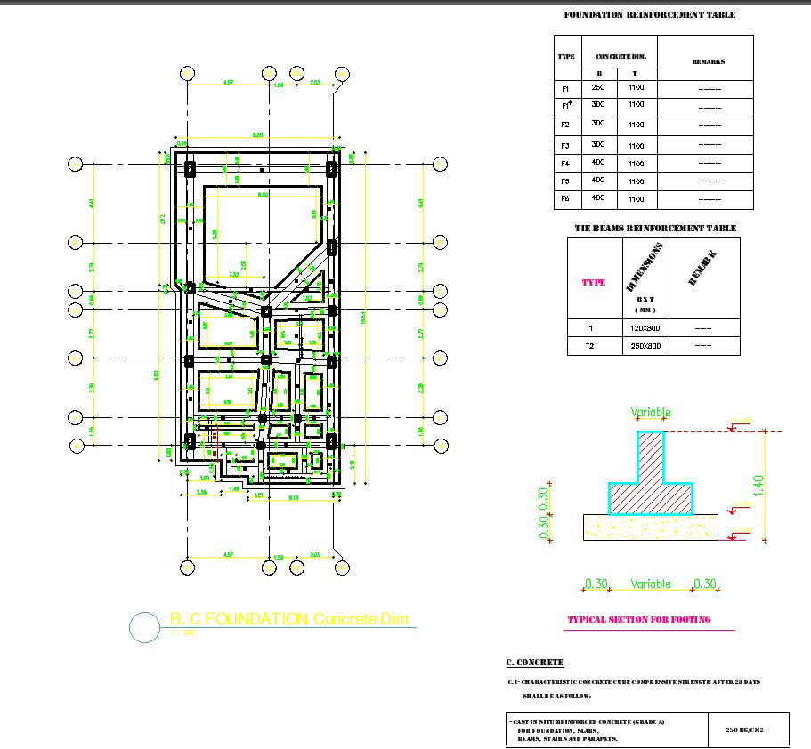 Foundation Plan With Beam Construction Cad File