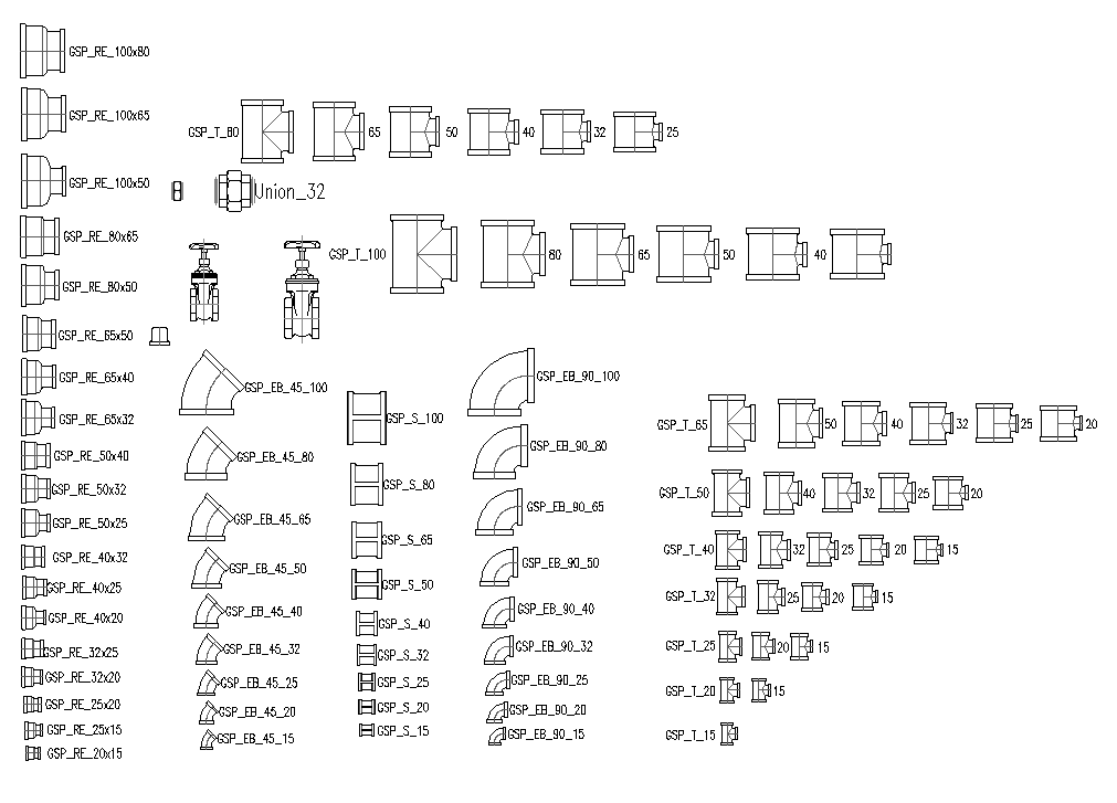 Galvanized pipe fittings plan detail dwg.