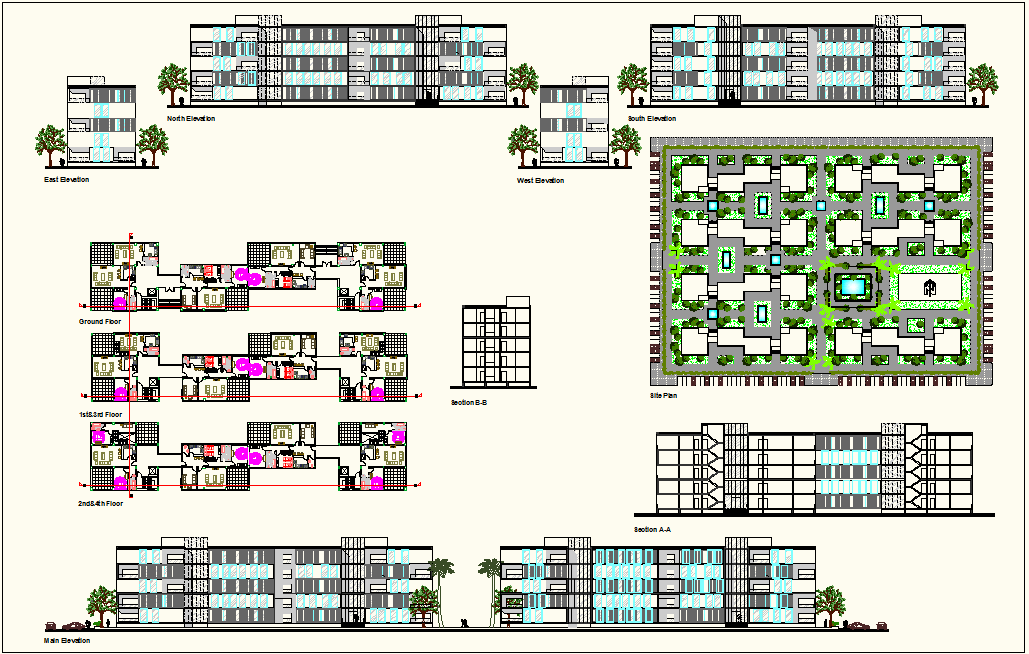 Government building of circuit house with plan,elevation and sectional ...