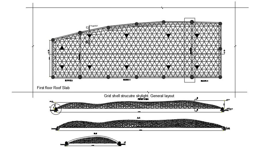 Grid and shell structure general layout AutoCAD drawing