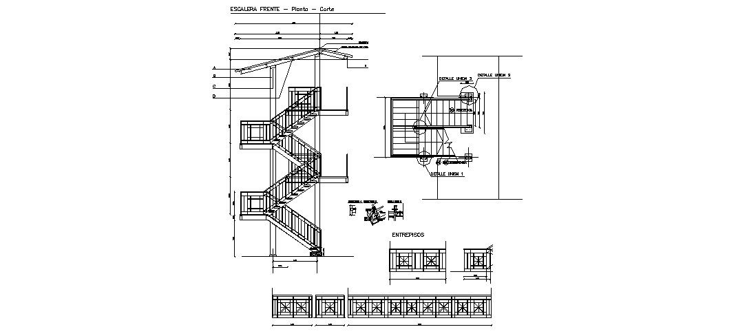 House Stairways Section Plan And Constructive Structure Details Dwg File