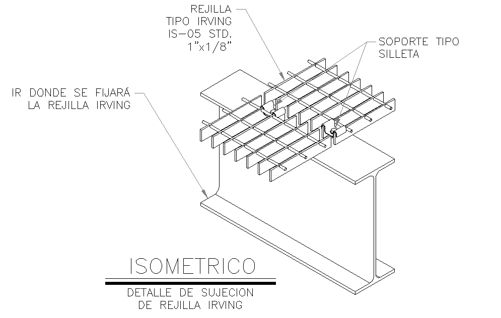 Isometric irving grid fastening detail dwg file