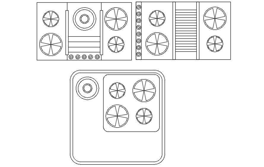 Kitchen gas stove cad blocks in AutoCAD, dwg file.