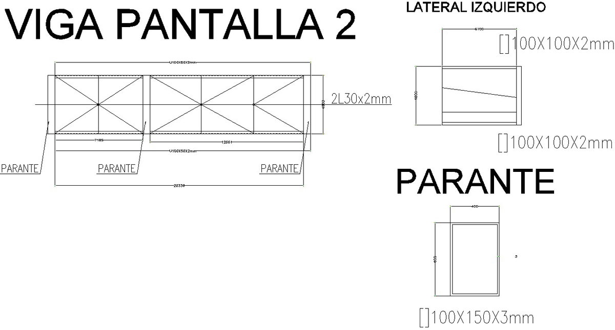 Layout of screen beam with detailing