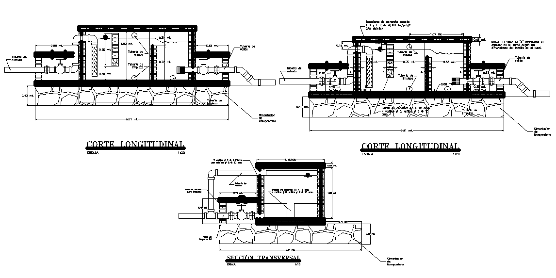 Longitudinal section view of 2x1m pipe line structure is given in this ...