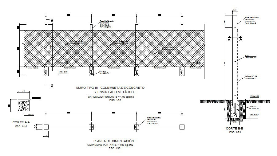 Perimeter Fence Section Plan And Structure Details Dwg File Fence
