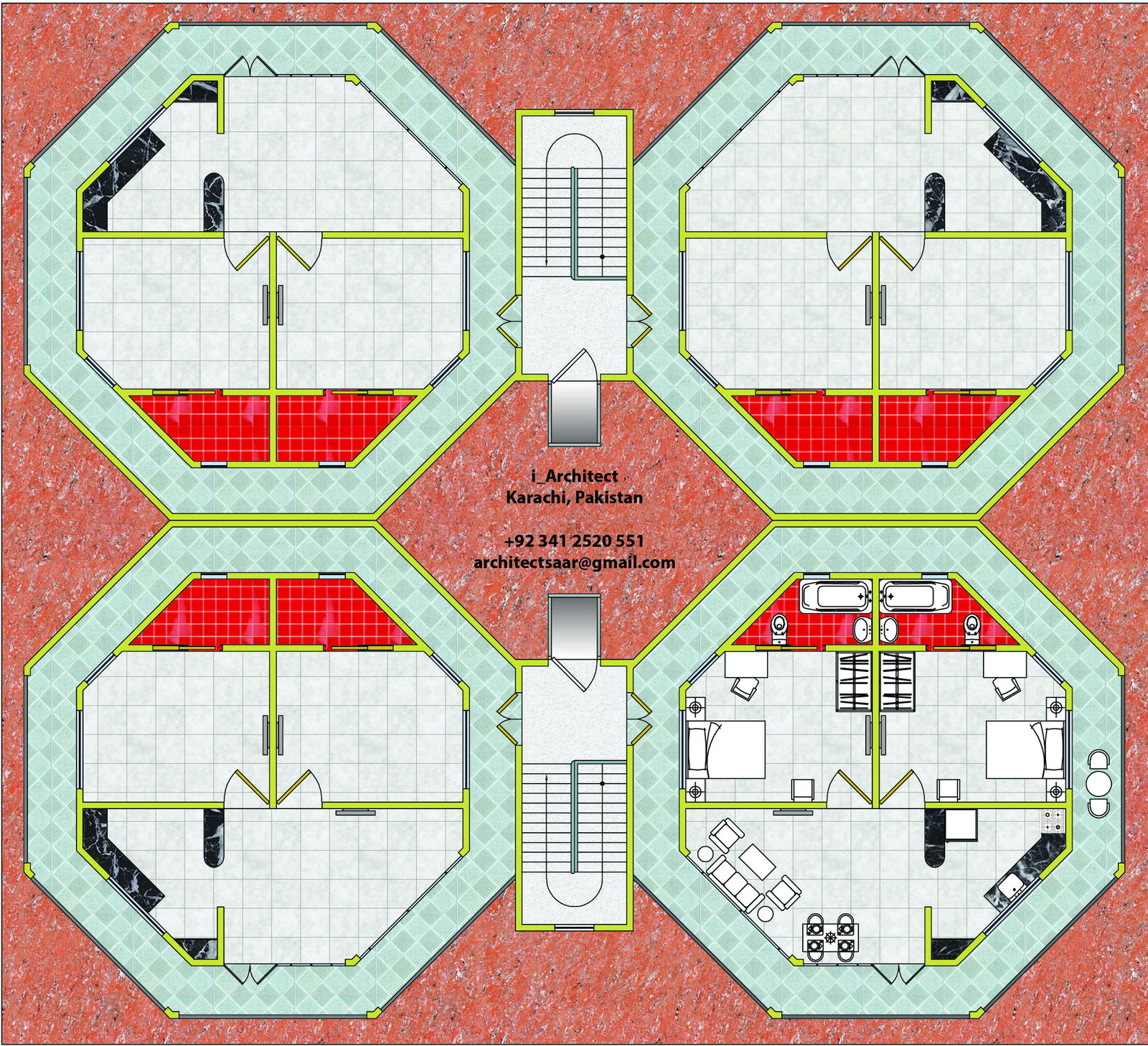 Multistory Aloshi Pentagonal Building Layout and Plan