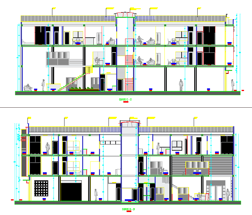 Office building section view detail dwg file