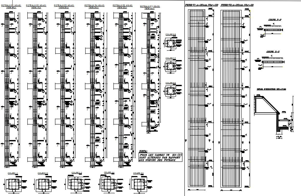 Pillar And Wall Reinforcement Details Design In Autocad 2d Drawing Cad File Dwg File