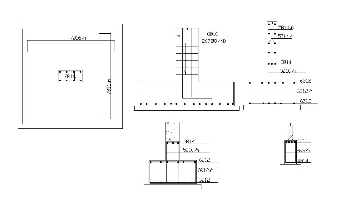 RCC Isolated Footing Structure Design 2d AutoCAD Drawing