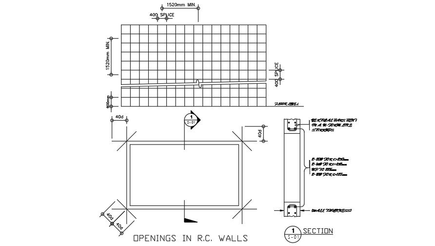 RC wall 2D AutoCAD drawing