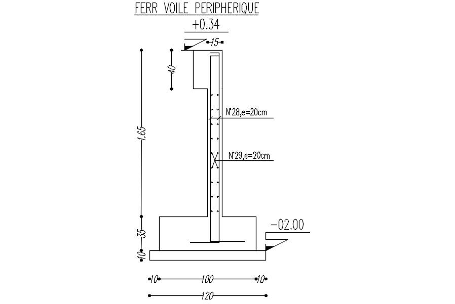 Reinforcement Footing Single Bar Cross Section Line Plan Layout Drawing Design In Autocad 2d