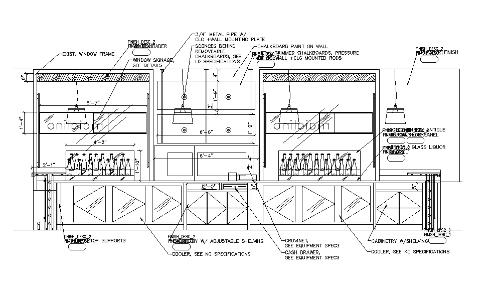 Restaurant Bar AutoCAD DWG with Drink Rack and Lighting