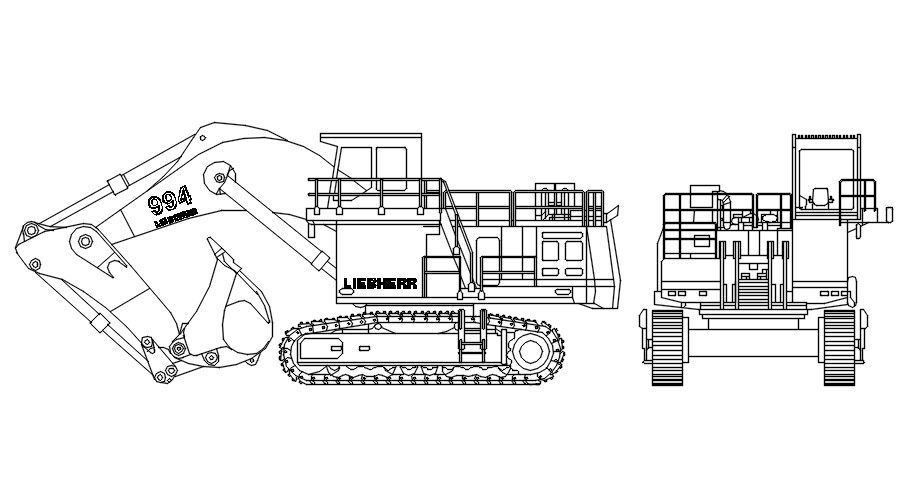 Rolling JCB truck block in AutoCAD, dwg file.