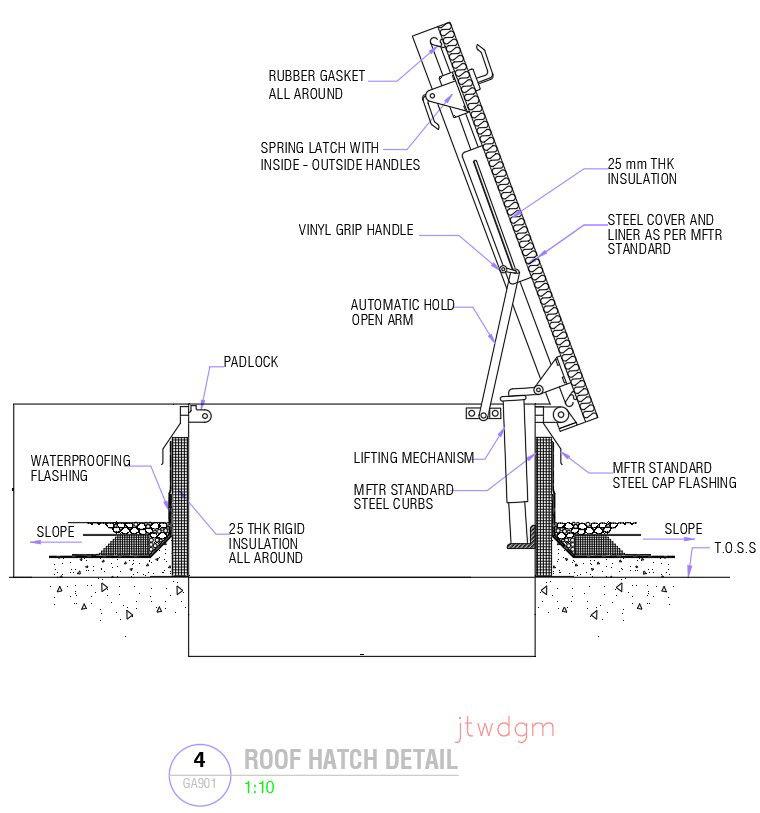 Roof hatch detail in AutoCAD 2D drawing, dwg file, CAD file