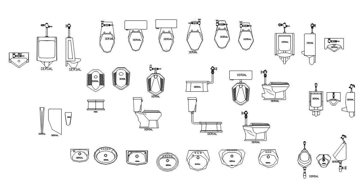 Sanitary blocks design in AutoCAD 2D drawing, CAD file, dwg file