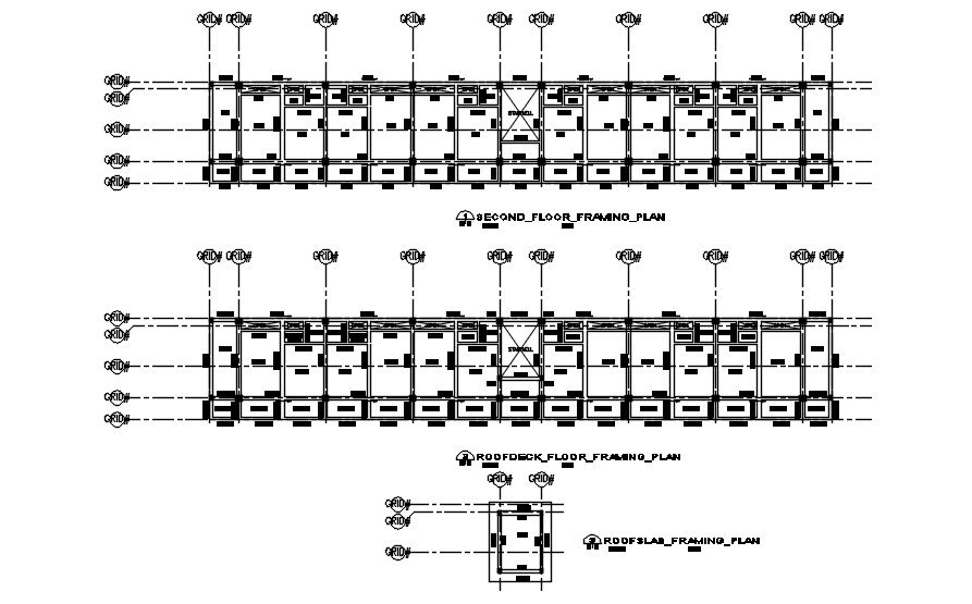 Second floor and roof deck framing plan design in AutoCAD 2D drawing ...