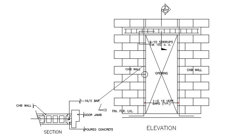 Section And Elevation Of Wall In Autocad 2d Drawing Cad File Dwg File