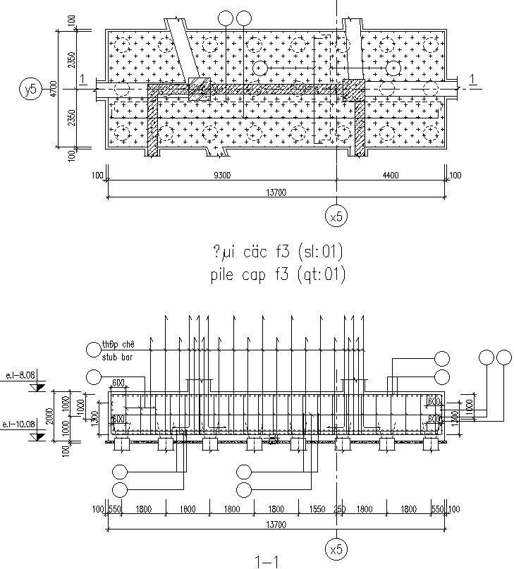 Section of Stub Column with pile Cap details.