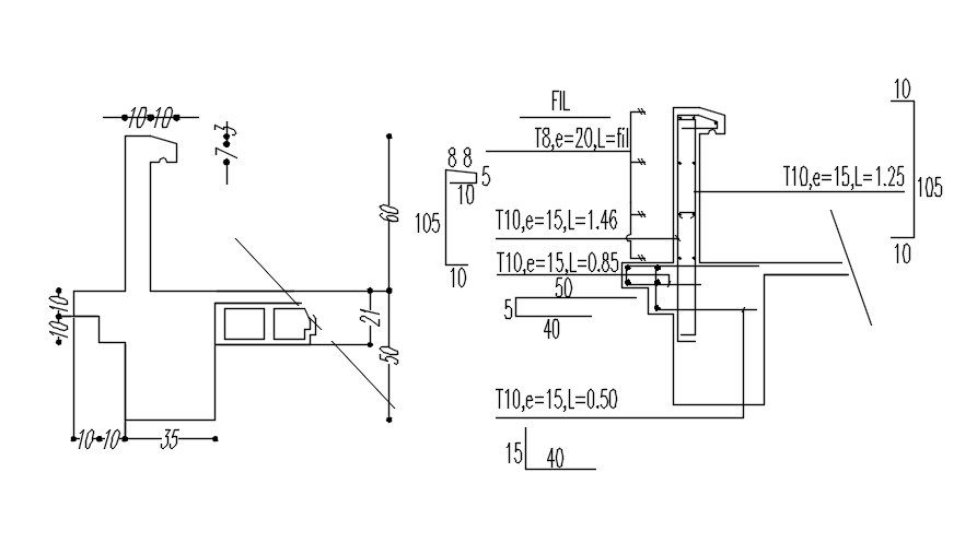 Section Of Coping With Formwork And Reinforcement Details In Autocad 2d Drawing Cad File Dwg File