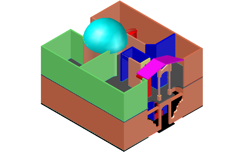 Semi sphere view in center of 3d house dwg file