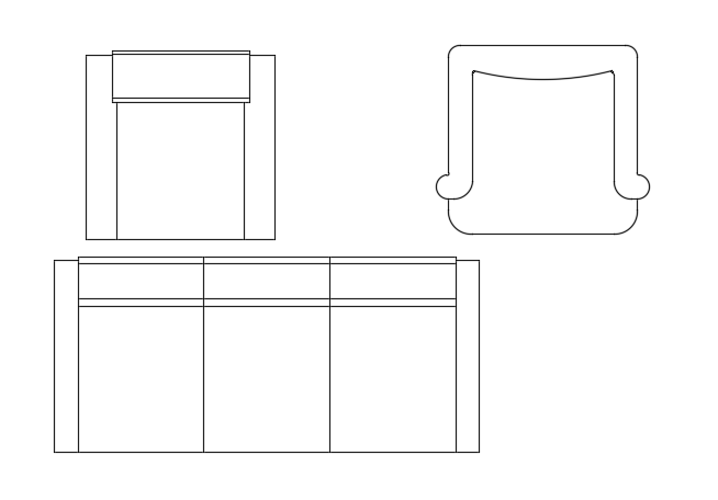 Furniture Layout CAD of Single and Three Seated Sofa