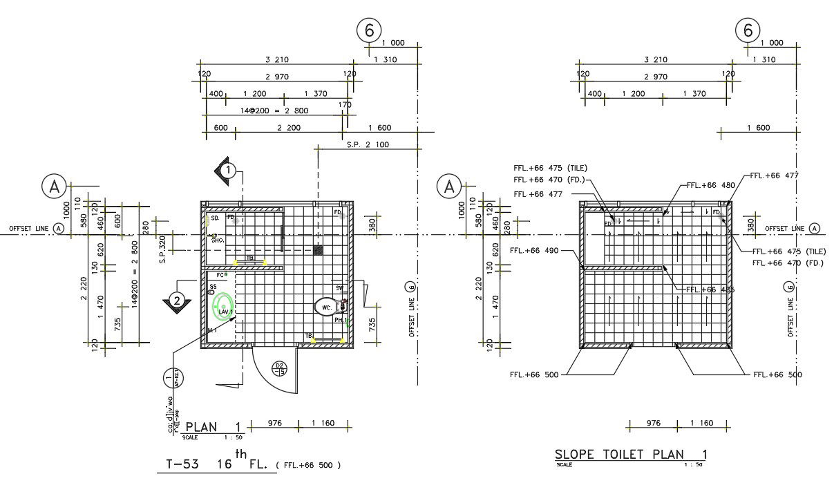Slope toilet, sanitary drain, water closets, DWG file, Autocad mode, 2D ...