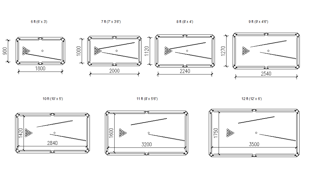 Snooker and billards table plan dwg file