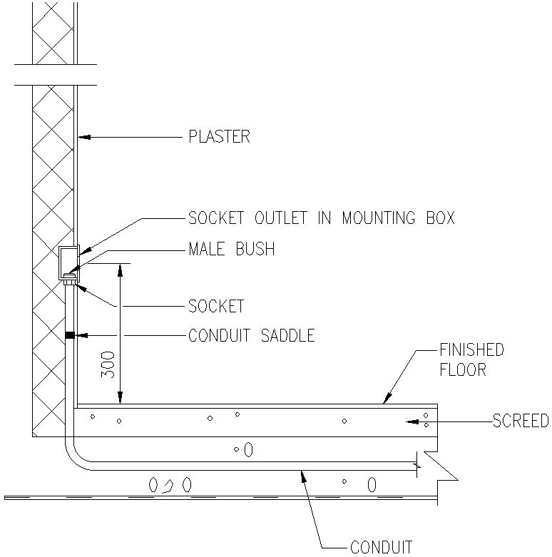 Socket wire installation in AutoCAD, Dwg file.
