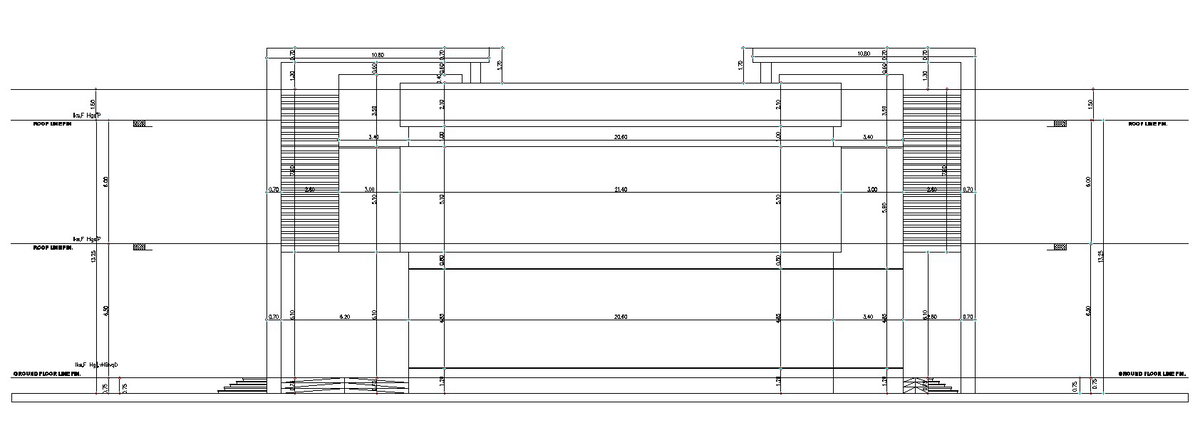 South side elevation of resort hotel building with dimensions in detail ...
